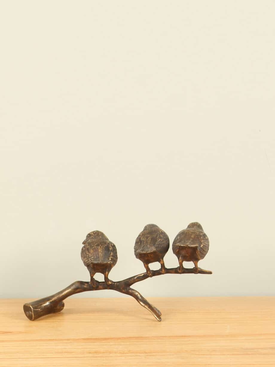 3 mussen op tak, brons - Beeldenmarkt