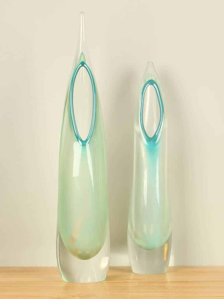 Glazen vaas feather zeegroen, 60 cm - Beeldenmarkt